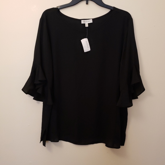 Neiman Marcus | Tops | Neiman Marcus Black Ruffled Blouse | Poshmark